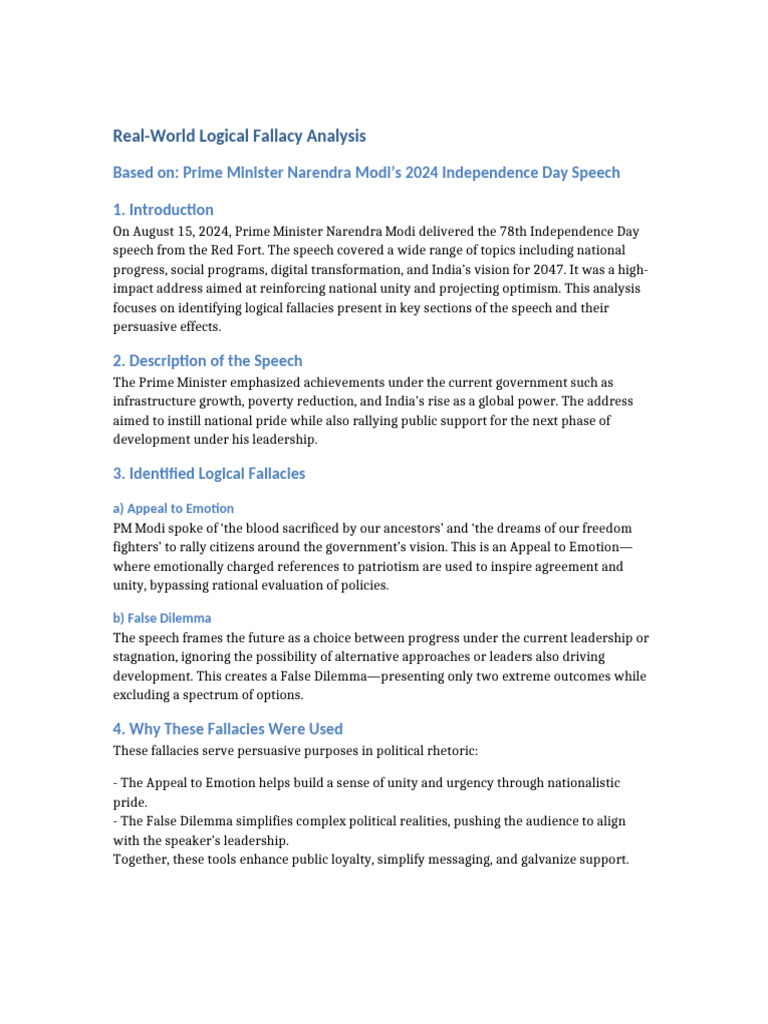 Modi Speech Logical Fallacy Analysis | PDF | Fallacy | Political ...