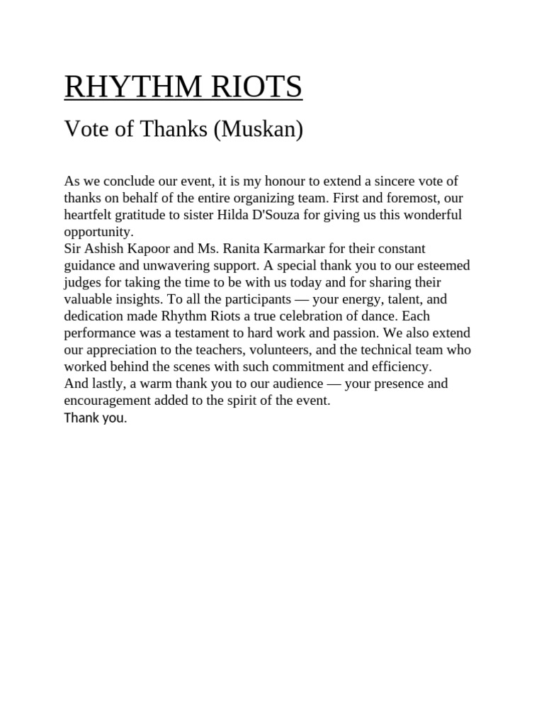 Vote of Thanks | PDF