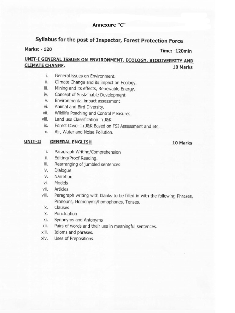 JKSSB Forest Inspector Syllabus 2025 | PDF | Metals | Energy Development