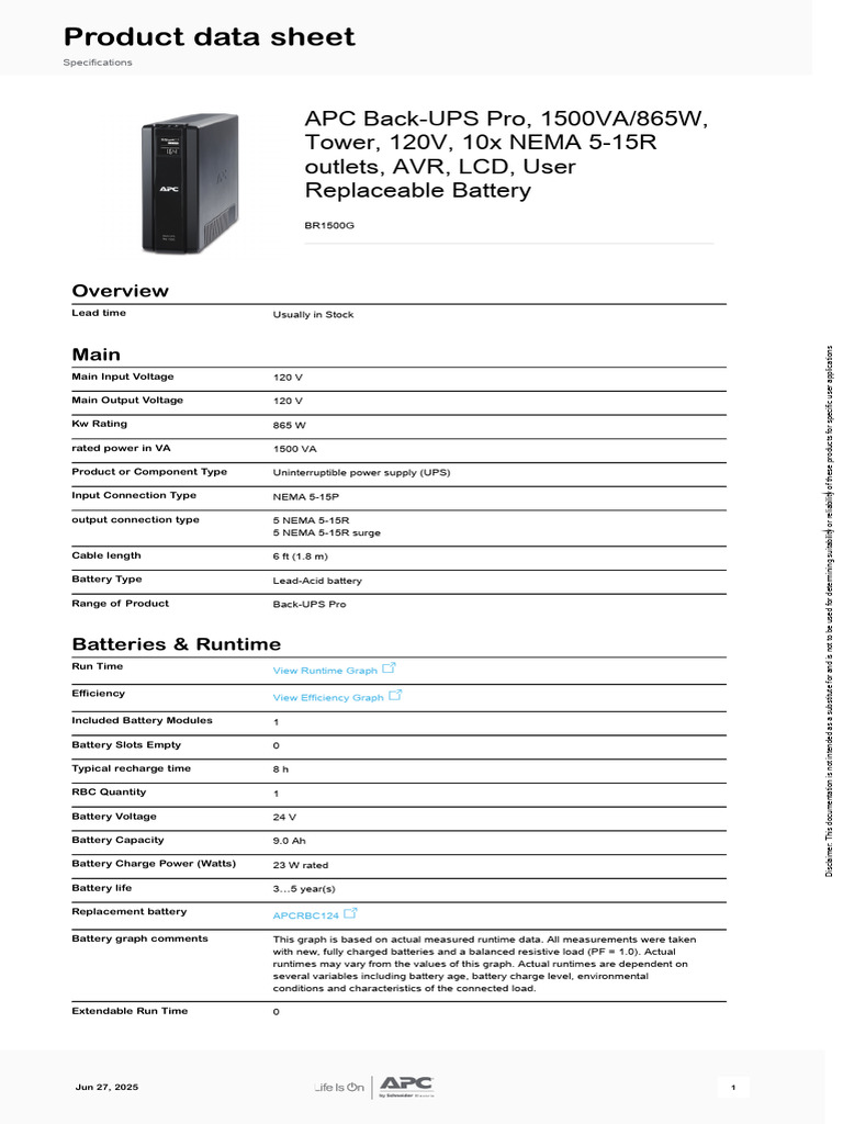 Apc Apc Backups Pro Br1500g | PDF | Electrical Engineering | Electric Power