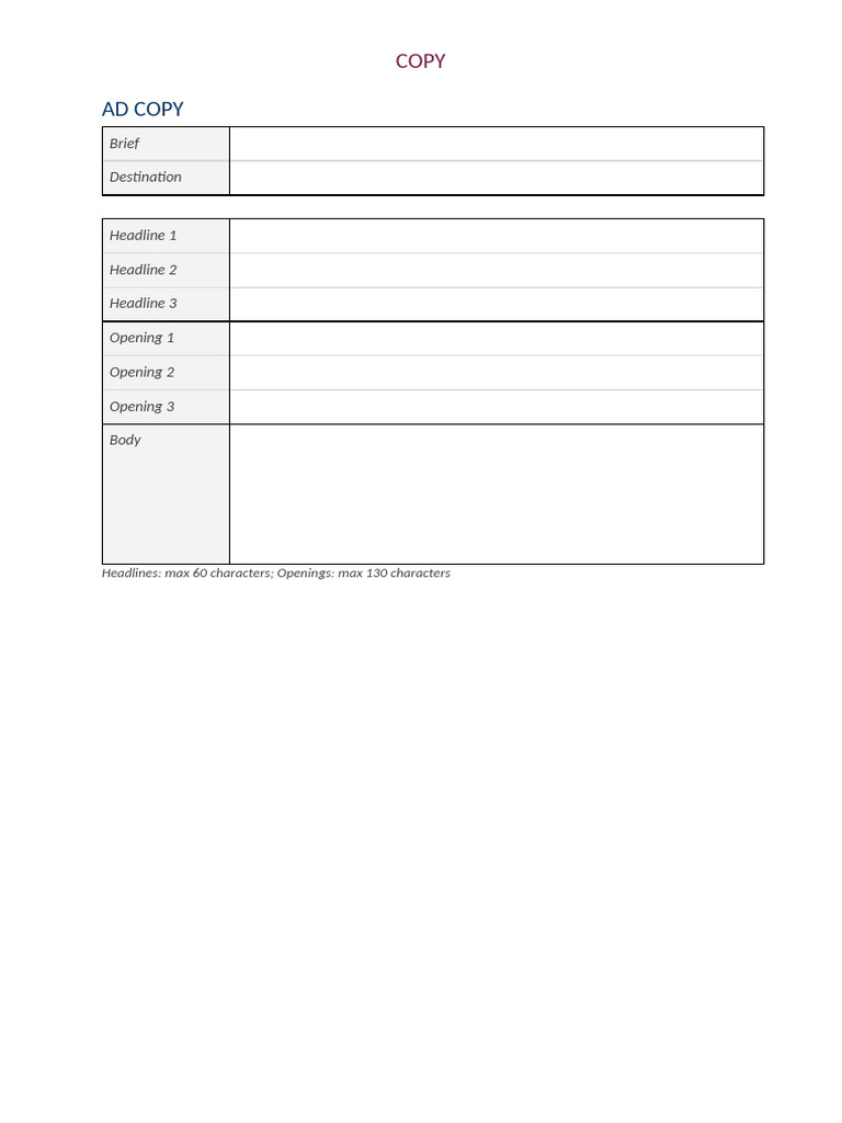 Ad Copy Template | PDF
