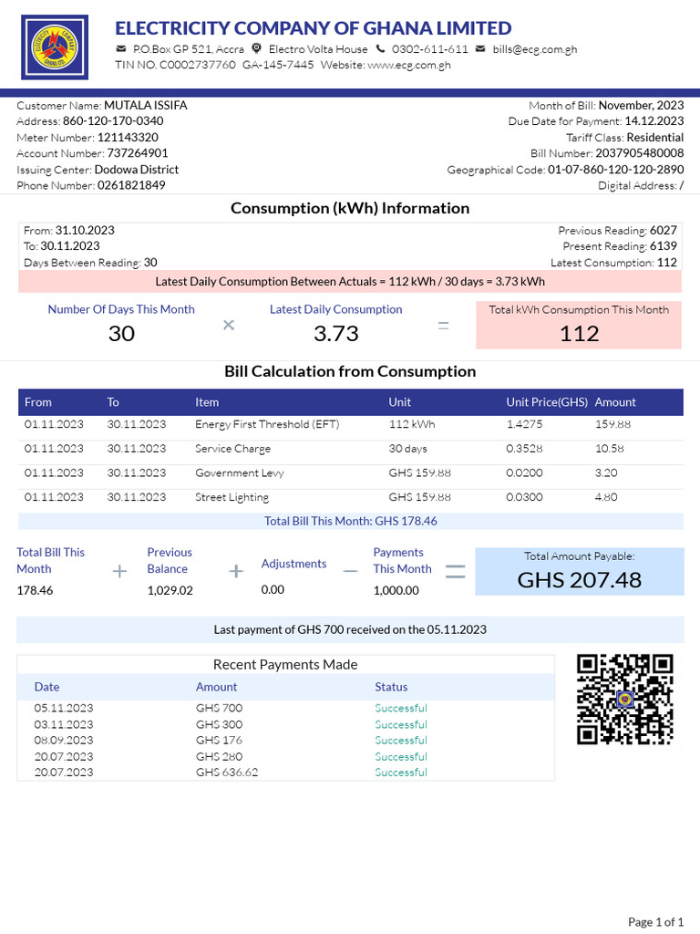 ECG PowerApp Bill 1701774033822 | PDF | Electricity | Economies
