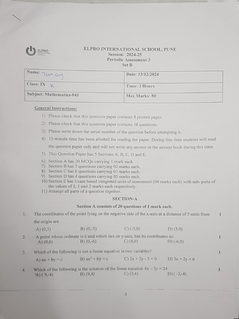 Maths PA3 Paper | PDF