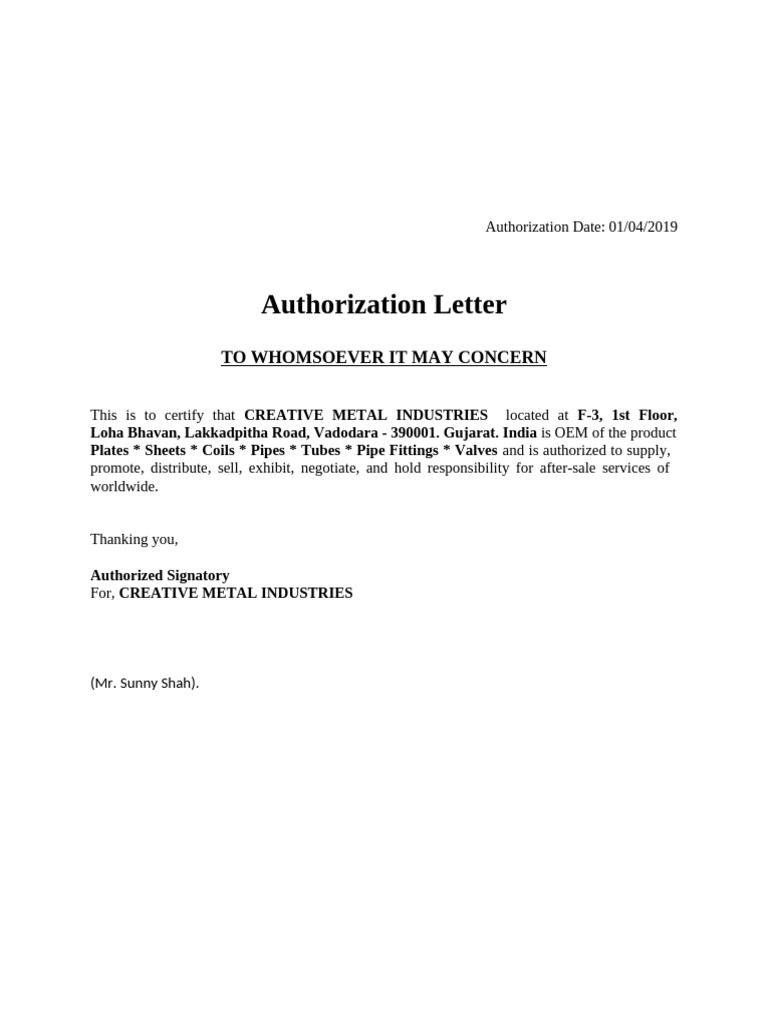 OEM Authorization Letter | PDF