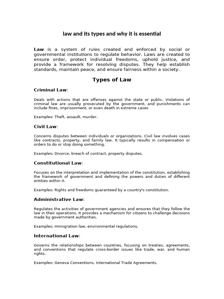 1law and Its Types and Why It is Essential | PDF | International Law ...