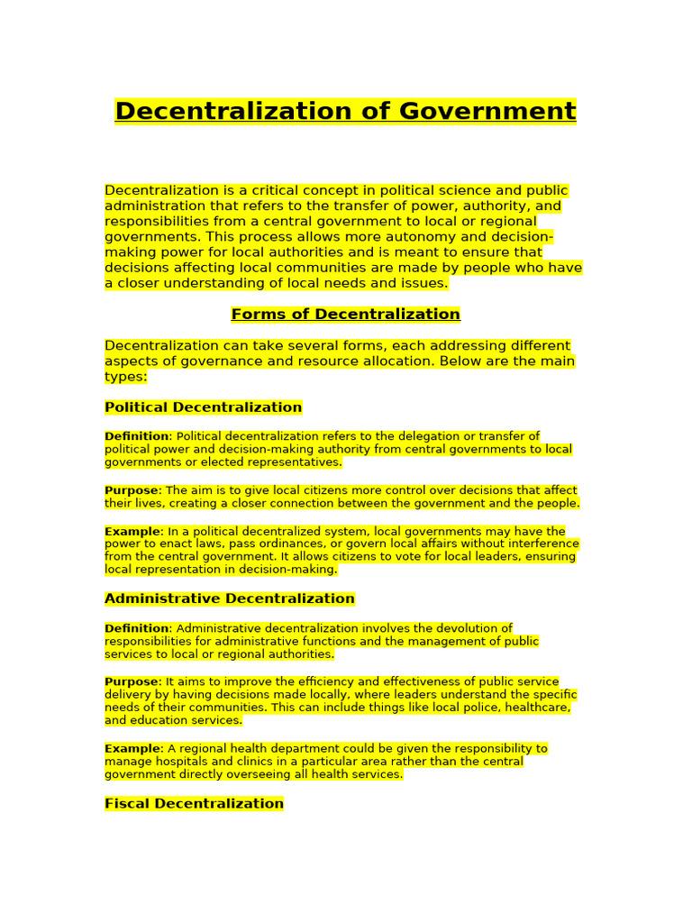 Examples of Government Decentralization | PDF | Decentralization ...