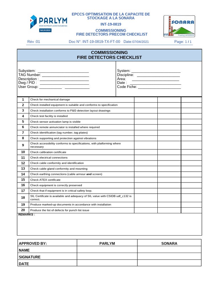 Fire Detector Commissioning Checklist | PDF