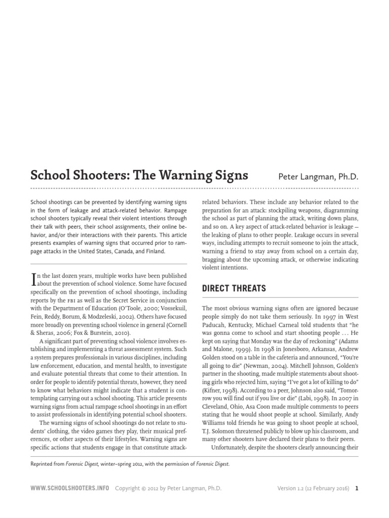 Warning Signs of School Shooters | PDF | School Shooting