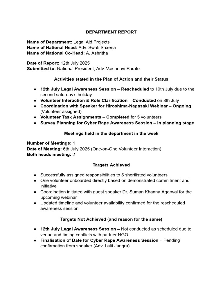 CC Legal Aid Projects Weekly Report-1 | PDF