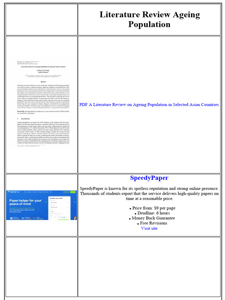 Literature Review Ageing Population | PDF | Ageing | Old Age