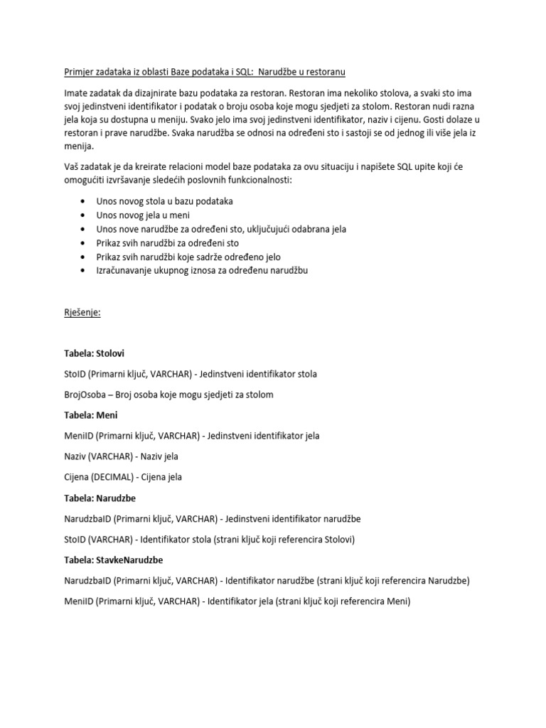 Urađeni Primjer Zadataka Iz Oblasti Baze Podataka I SQL | PDF