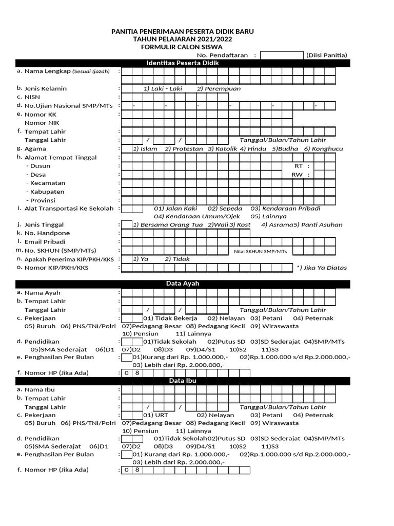 Formulir Peserta Didik Baru 2025 | PDF