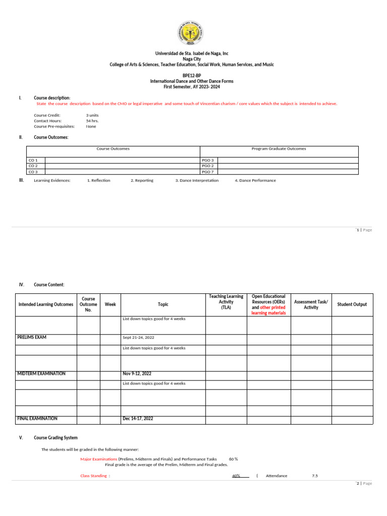 SYLLABUS Traditional Dance | PDF
