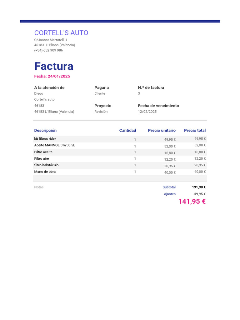 Factura Cortell's Auto - 24/01/2025 | PDF