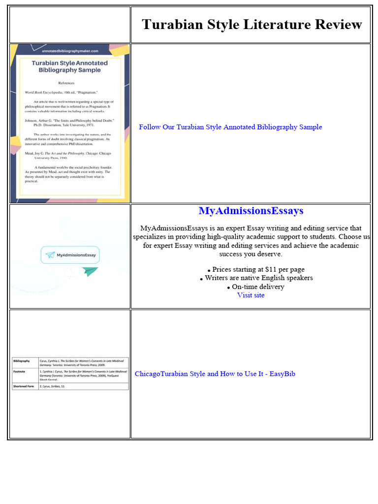 Turabian Style Literature Review | PDF | A Manual For Writers Of ...