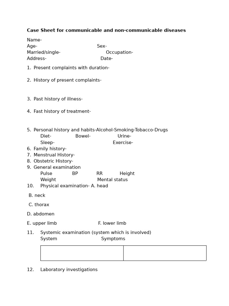 Comprehensive Disease Case Sheet | PDF