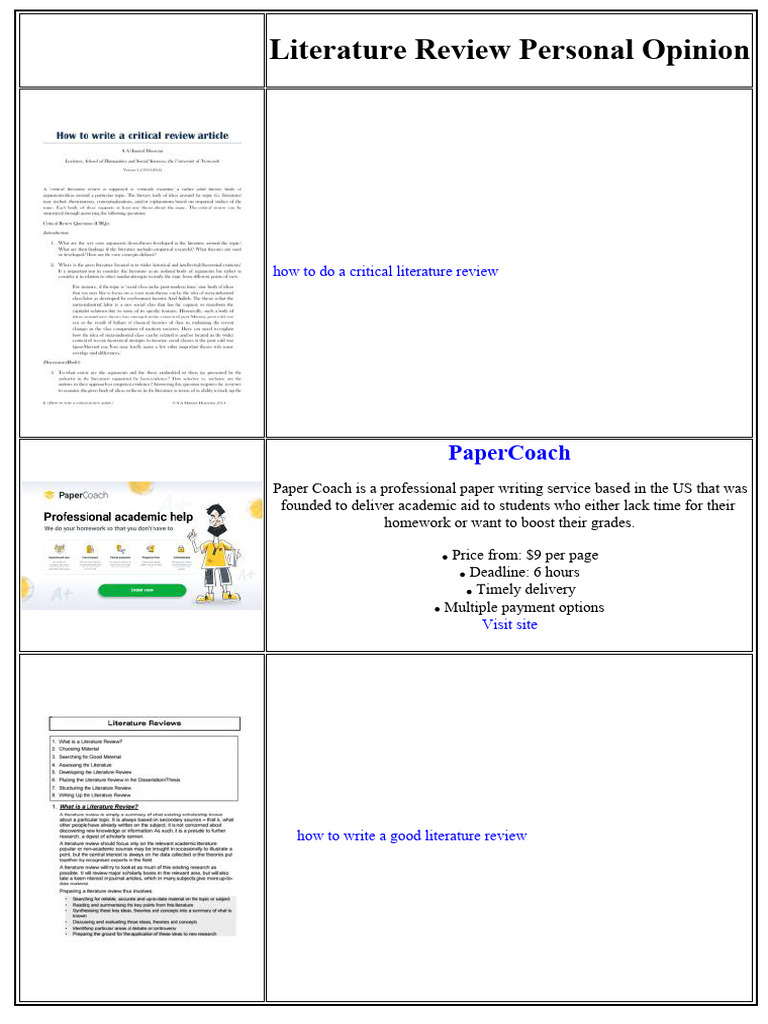 Literature Review Personal Opinion | PDF | Essays | Thesis