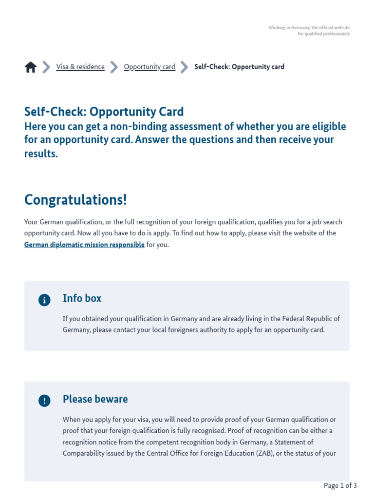 Opportunity Card Self-Check Tool | PDF