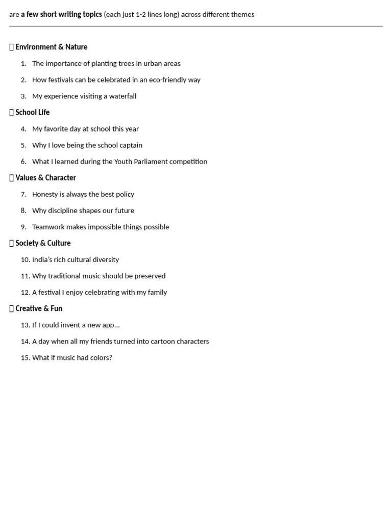 Are A Few Short Writing Topics | PDF
