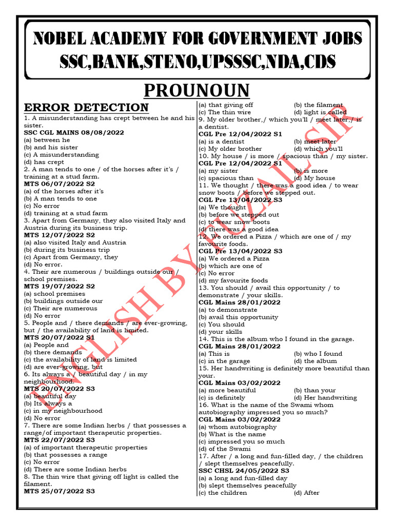 Pronoun Sheet | PDF