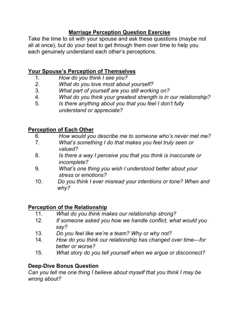 Marriage Perception Questions Guide | PDF