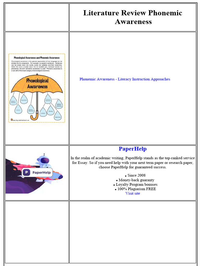 Literature Review Phonemic Awareness | PDF | Phonics | Phoneme