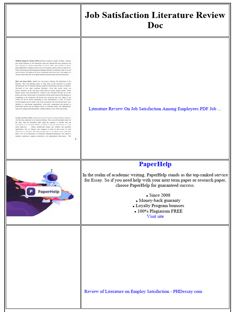 Job Satisfaction Literature Review | PDF | Job Satisfaction | Employment