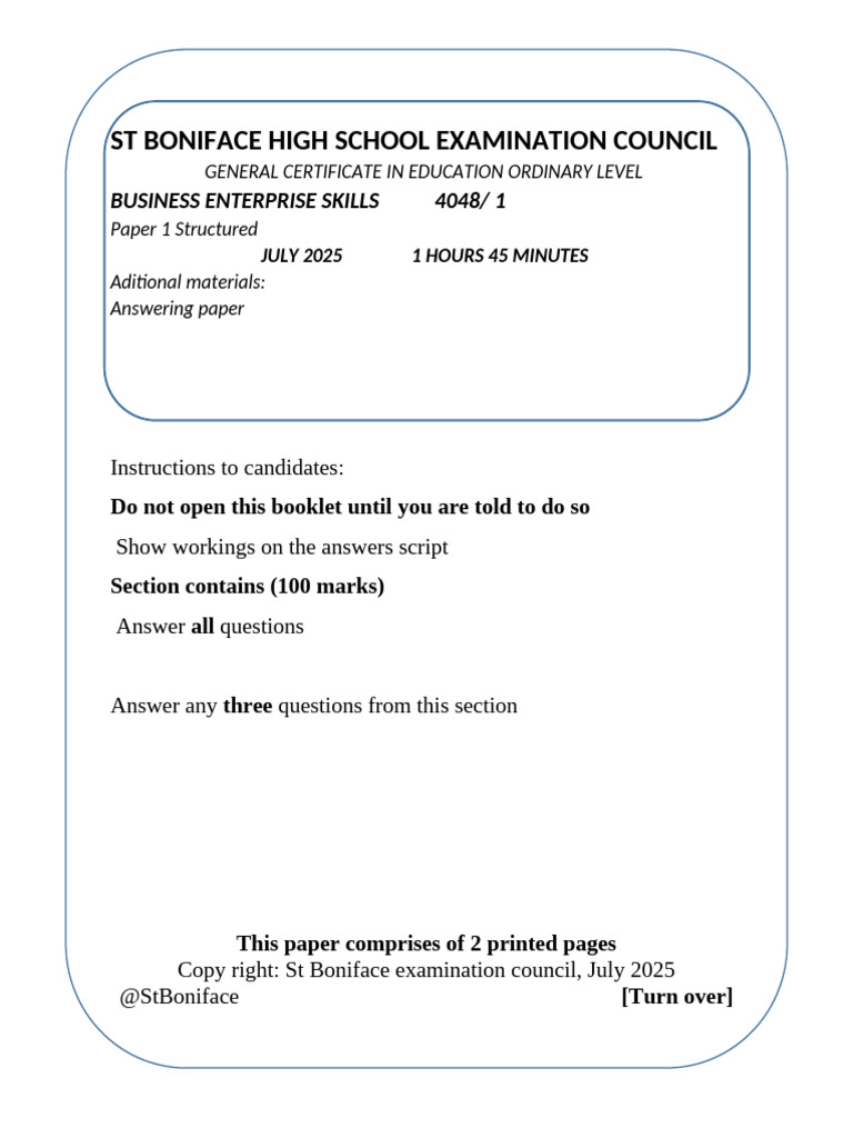 BES Form 2 Mid Year 2025 Paper 1 | PDF | Business | Economies