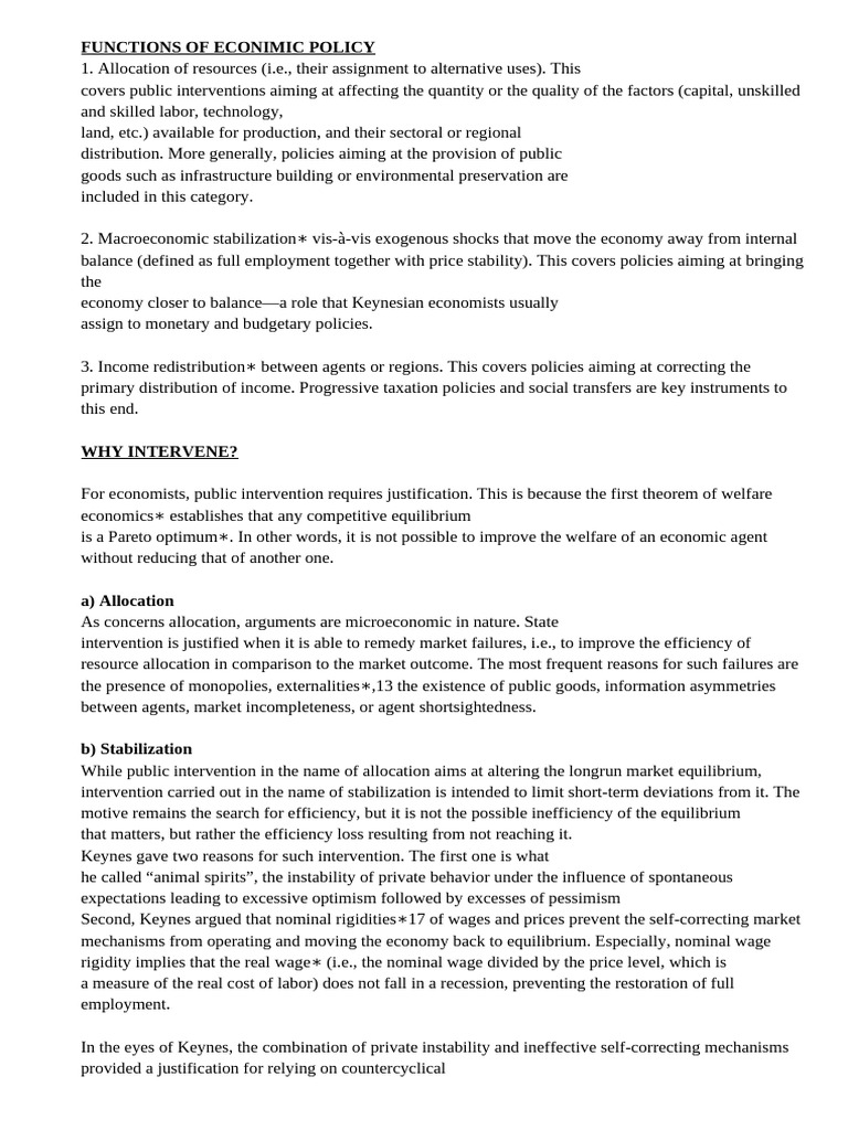 Economic Policy Functions Explained | PDF | Economics | Market (Economics)