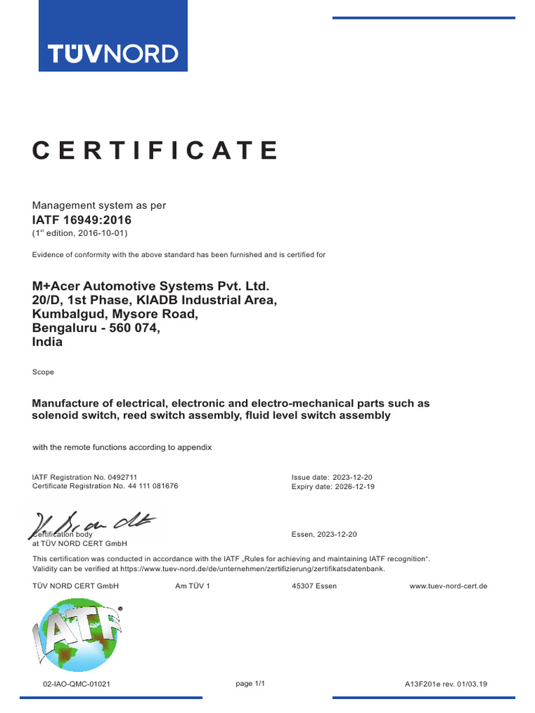 IATF Certificate 0492711 | PDF