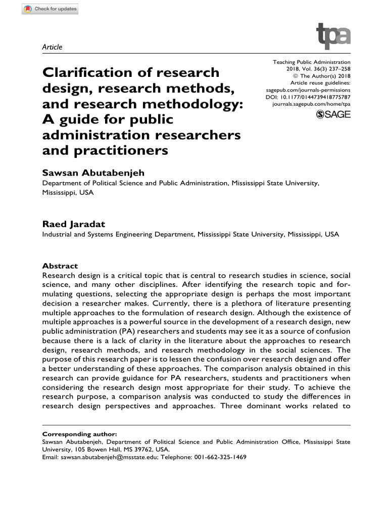 Clarification of Research Design Research Methods and Research ...