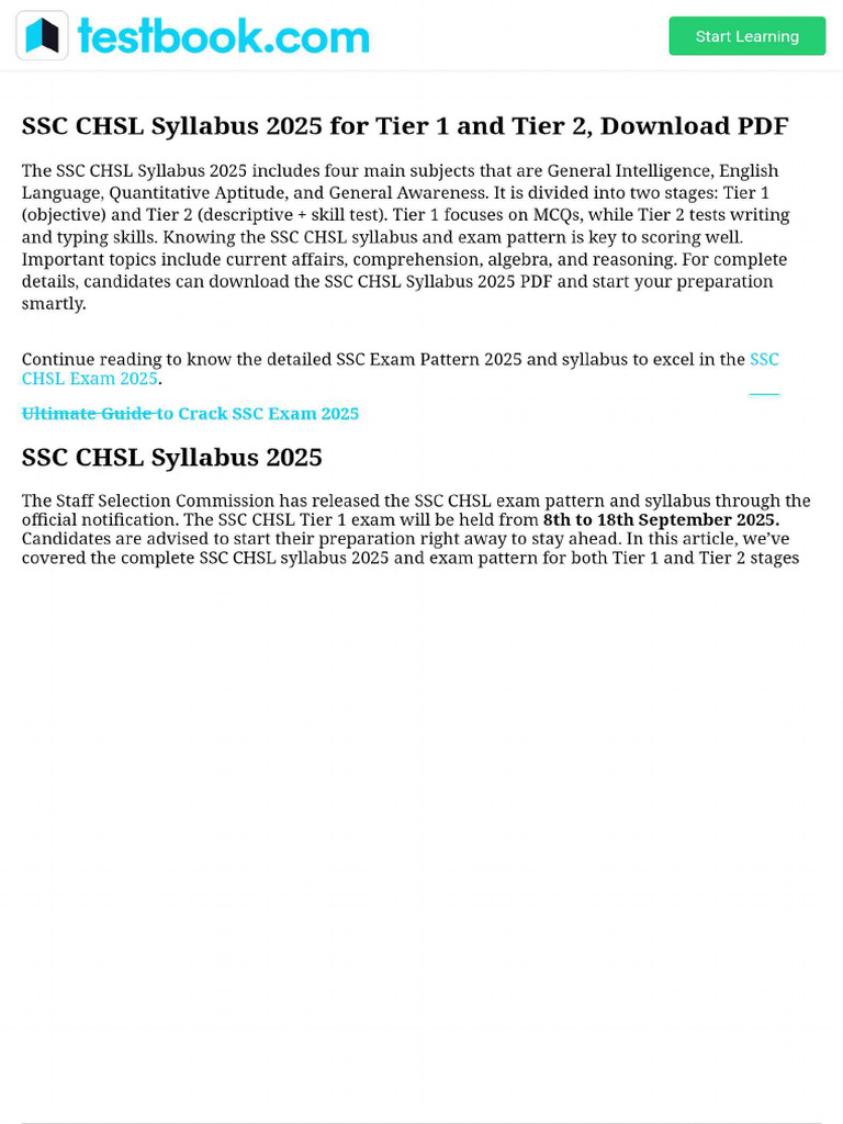 SSC CHSL Syllabus 2025 For Tier 1 and Tier 2, Download PDF | PDF
