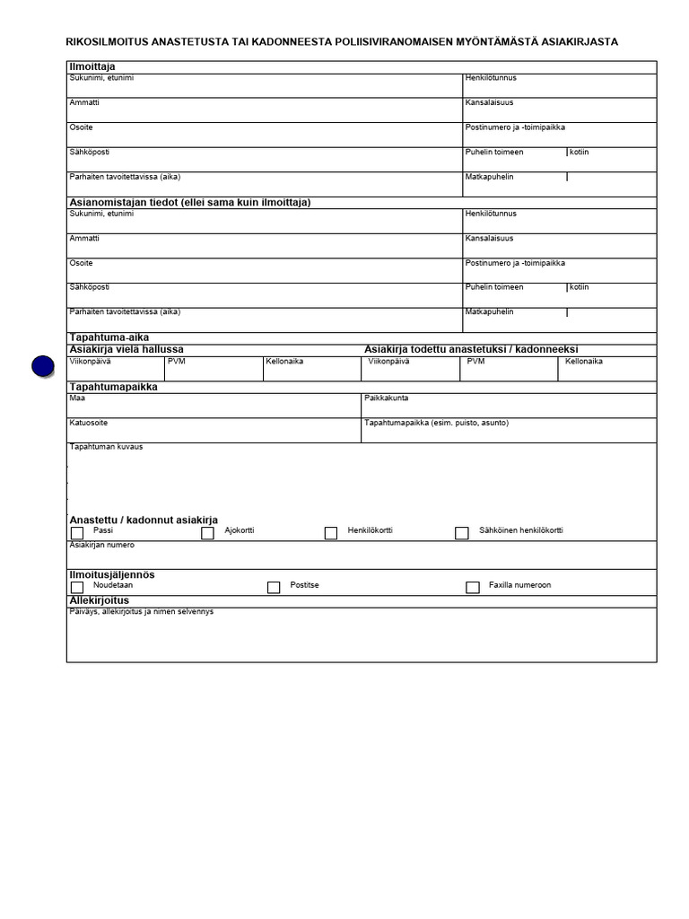 Rikosilmoitus Asiakirja | PDF