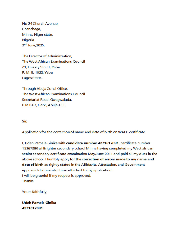 Waec Letter | PDF