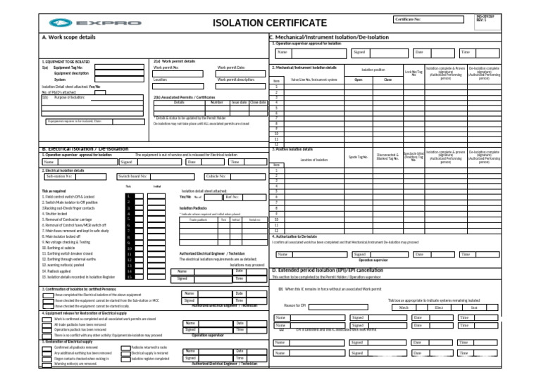 Isolation Certificate Template | PDF | Electricity | Electrical Engineering