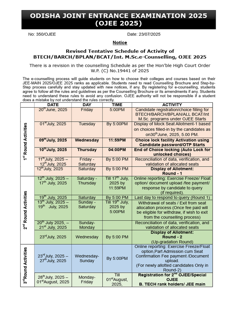 Btech Ojee Schedule 2025 | PDF | Qualifications