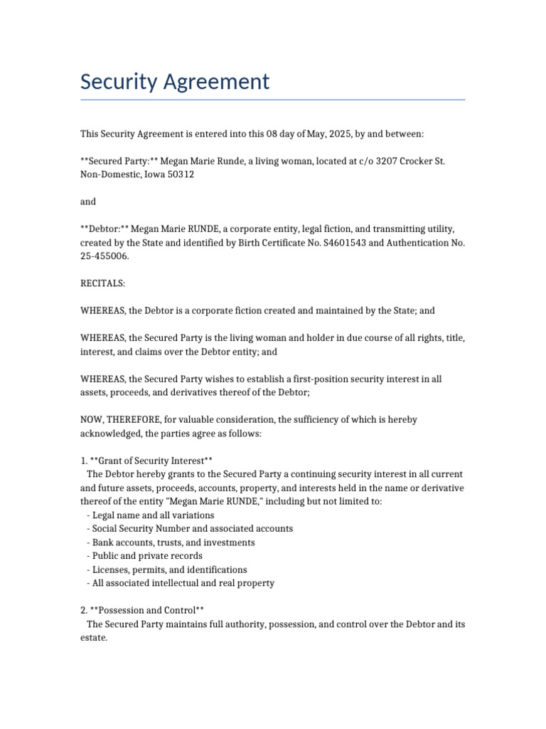 Security Agreement Megan Marie Runde | PDF
