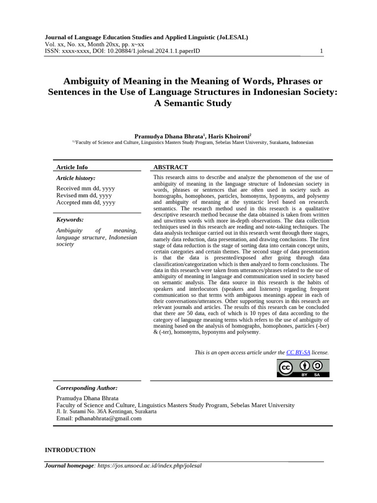 Resubmit.jolesal Pramudya Dhana Haris Khoironi | PDF | Semantics | Ambiguity