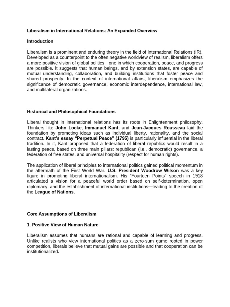 Overview of Liberalism in IR Theory | PDF | International Relations ...
