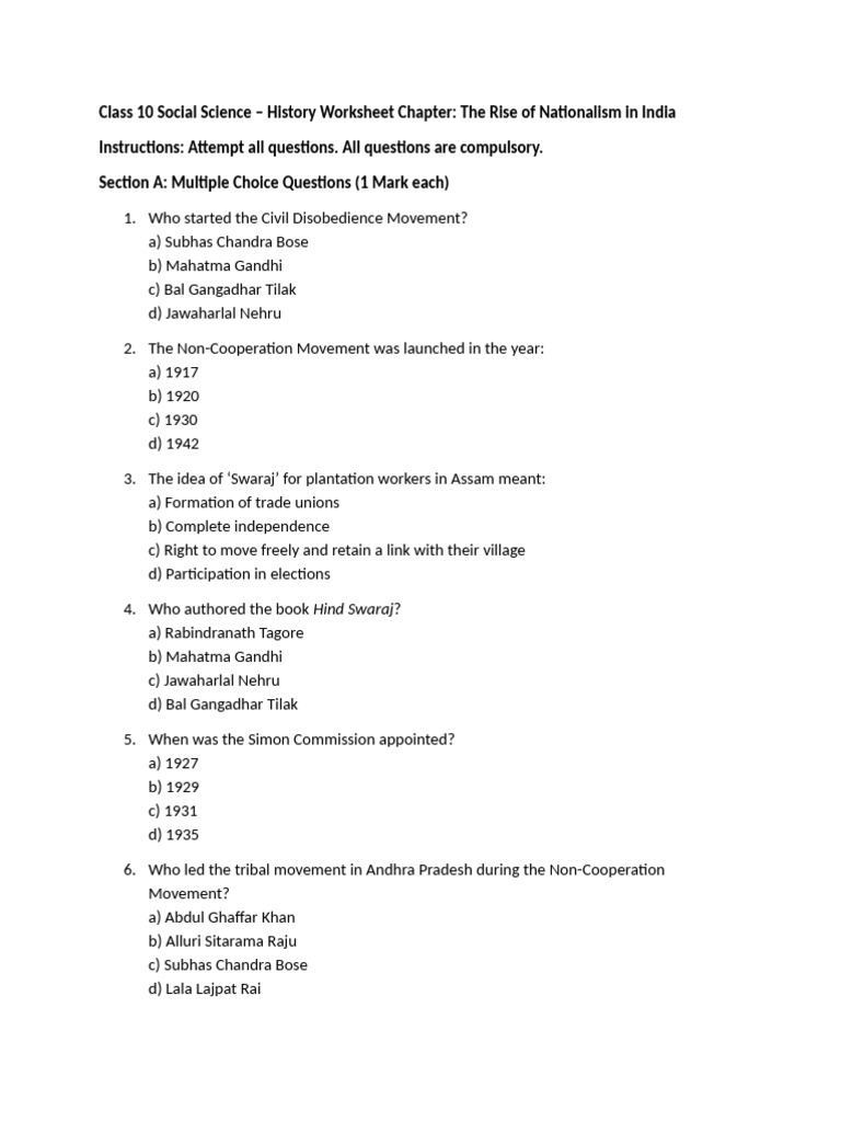 Rise of Nationalism Worksheet | PDF | Indian Nationalism | Social Movements
