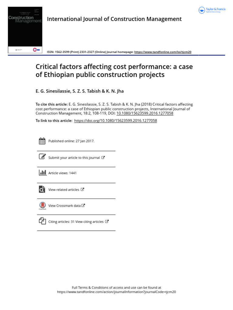 Critical Factors Affecting Cost Performance A Case of Ethiopian Public ...