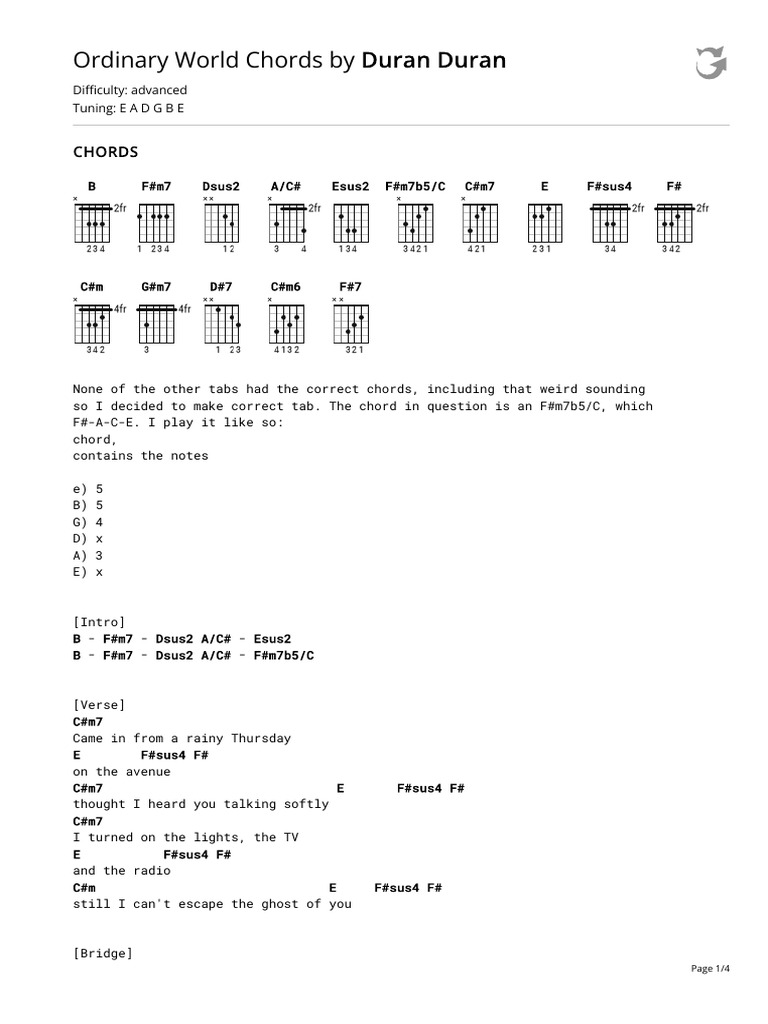 Ordinary World Chords (Ver 7) by Duran Durantabs at Ultimate Guitar ...