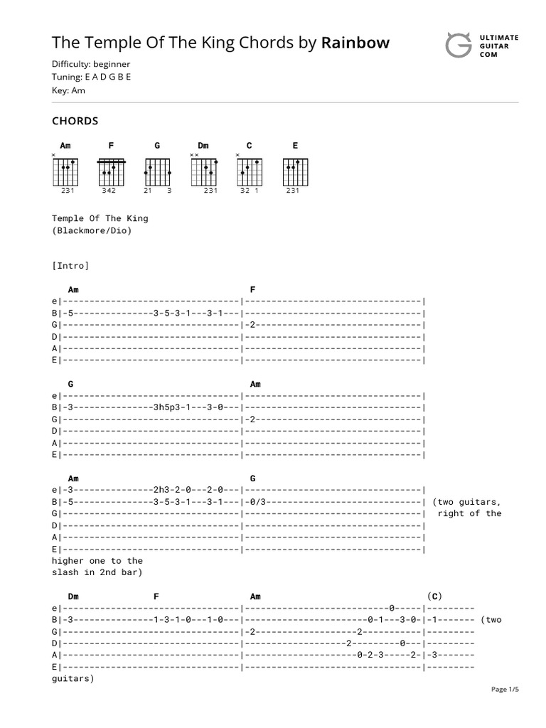 The Temple of The King Chords (Ver 2) by Rainbowtabs at Ultimate Guitar ...