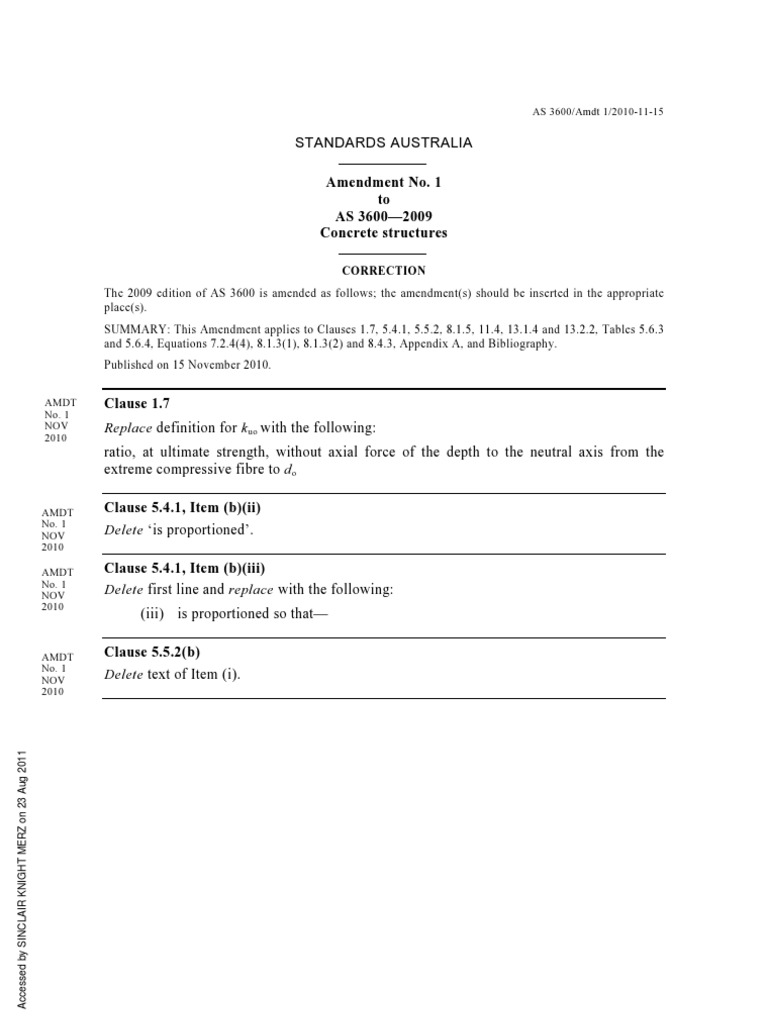 Amendments to the Australian Standard AS 3600-2009 Concrete Structures ...