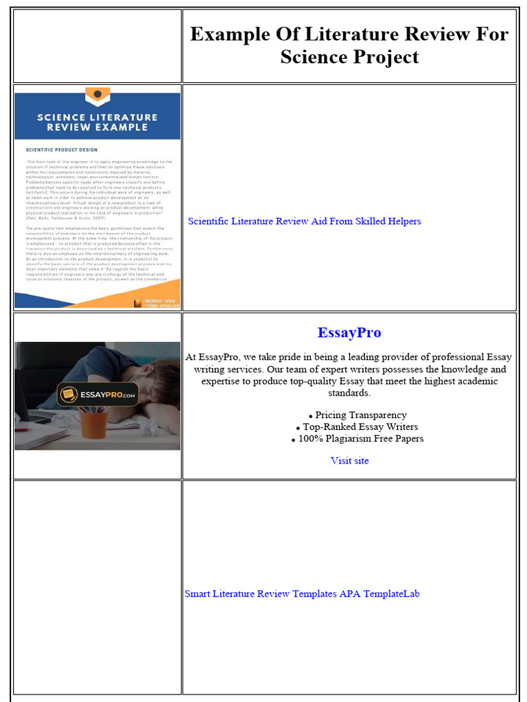 Example of Literature Review For Science Project | PDF | Essays | Thesis