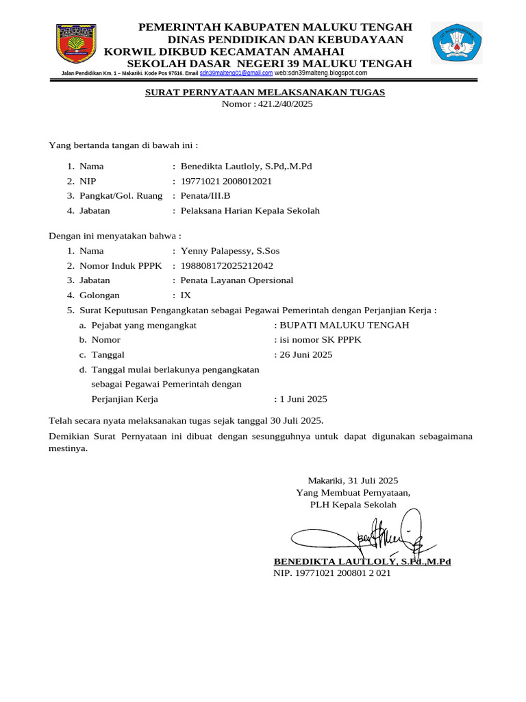Format SPMT PPPK Teknis 2024 | PDF