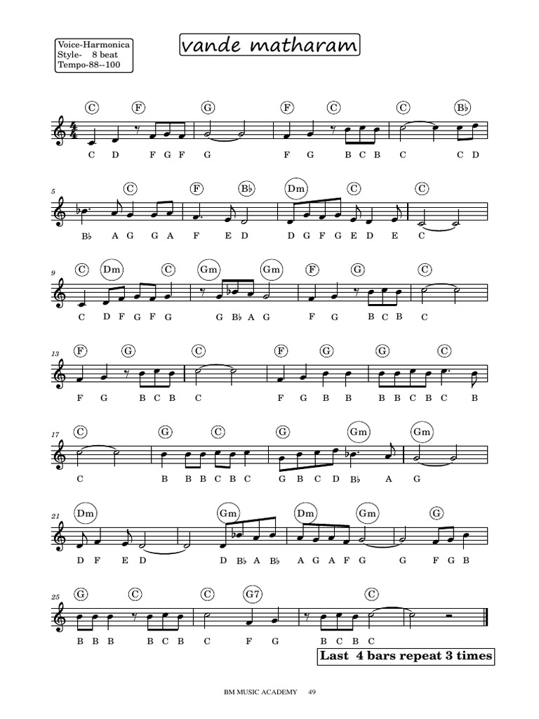 Vande Mataram Sheet Music & Notes | PDF
