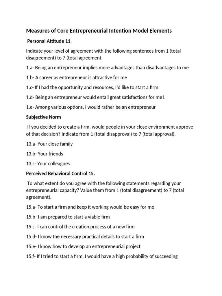 Core Elements of Entrepreneurial Intention | PDF