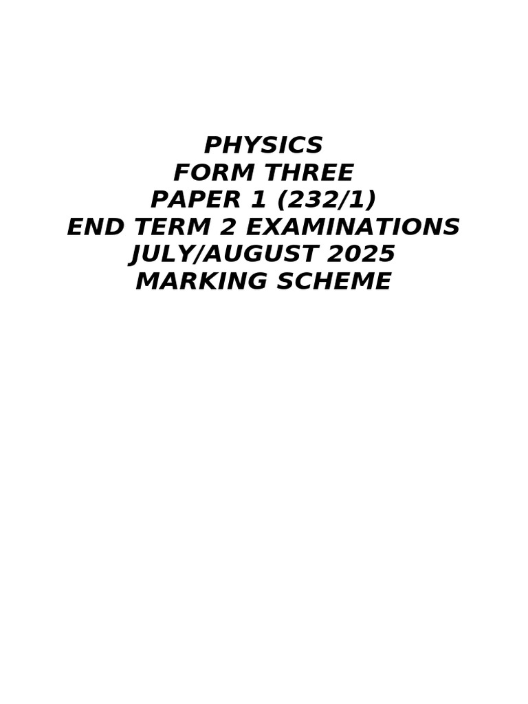 PHYSICS F3 PP1 MS 2025 Term 2 | PDF