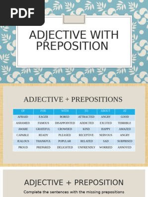 Adjectives Followed By Prepositions Part 1 Worksheet